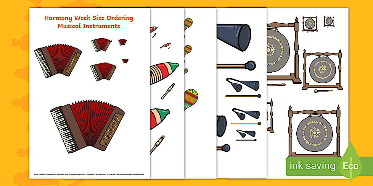 Harmony Week Size Ordering Musical Instruments - Twinkl