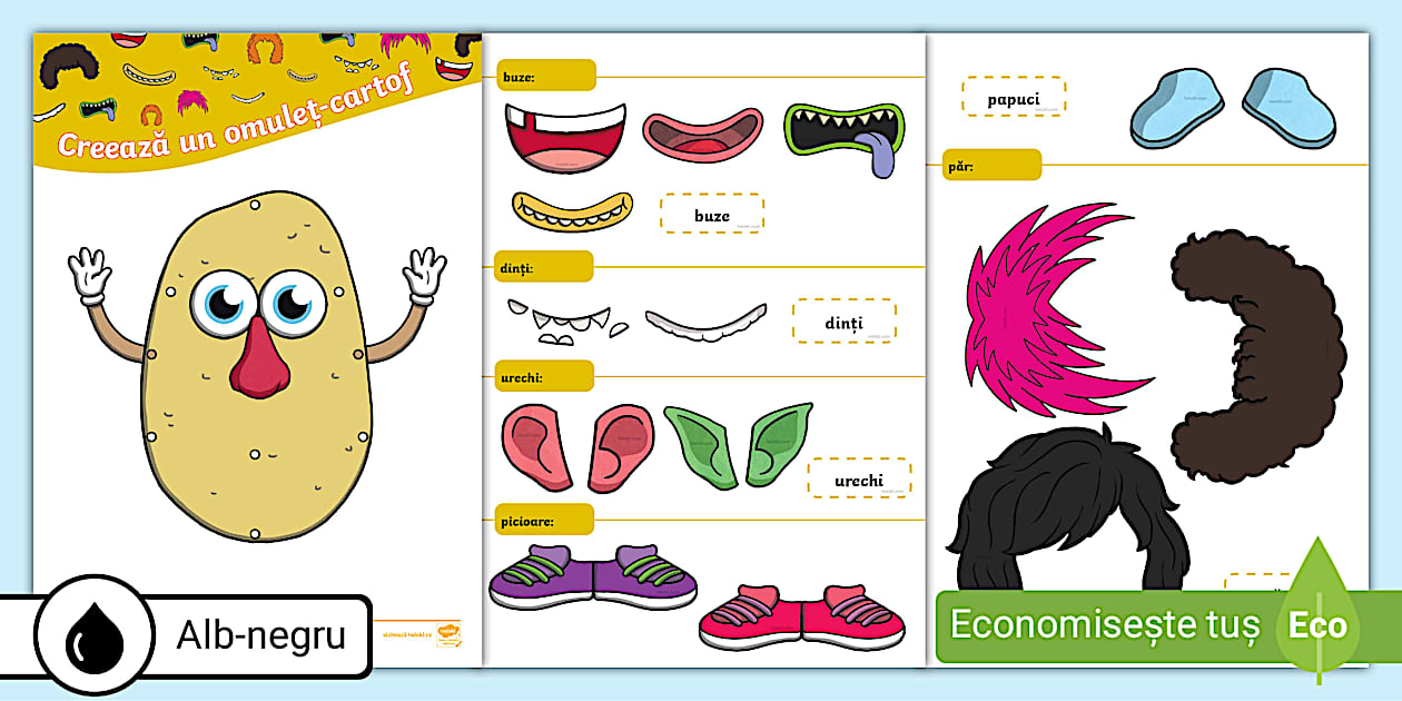 Creează un omuleț-cartof – Activitate de decupare și lipire