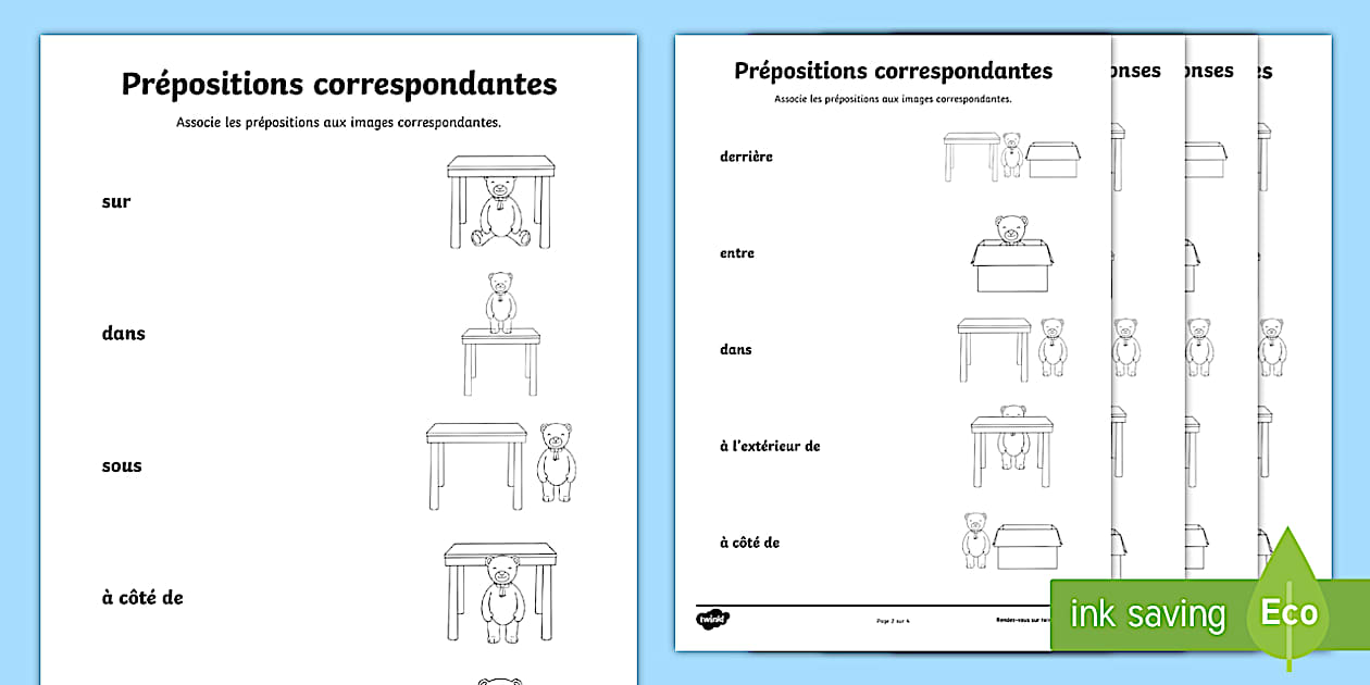 Fiches d'activités : Les prépositions