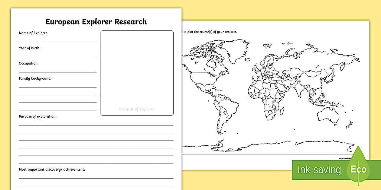 Editable Early European Explorers Map Research Worksheet