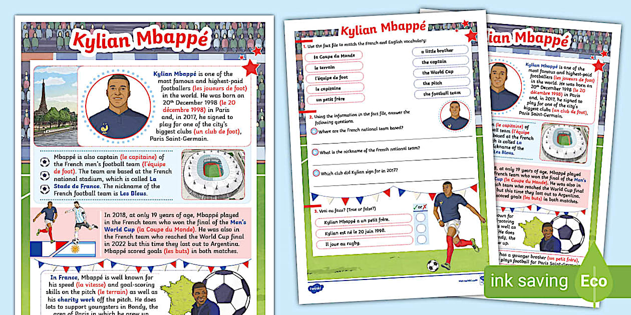 👉 French: Kylian Mbappé Fact File and Activity Sheet