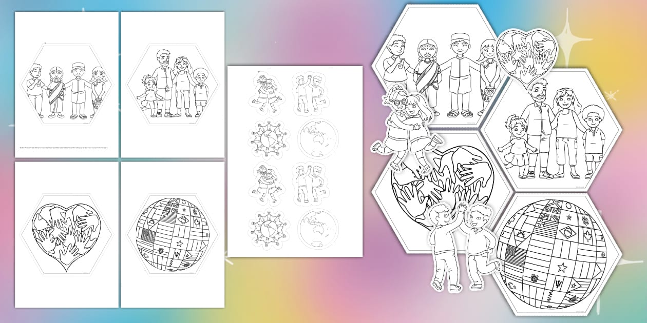 Harmony Day Hexagon Display Colouring Activity - Twinkl