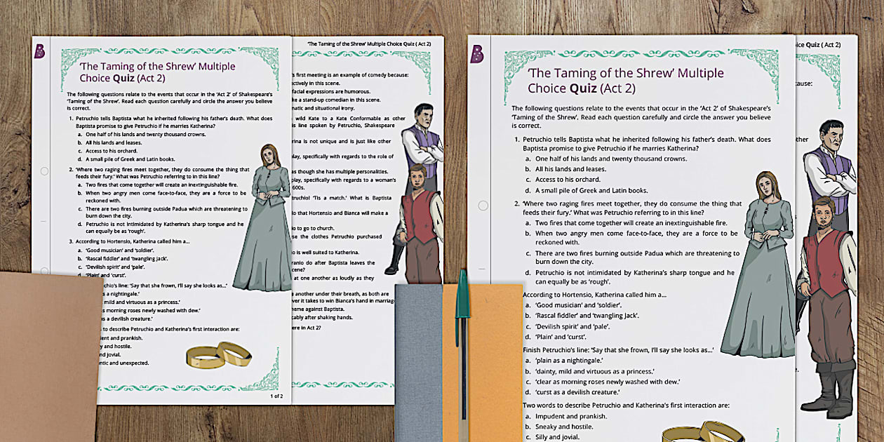 'The Taming of the Shrew' Multiple Choice Quiz (Act 2)
