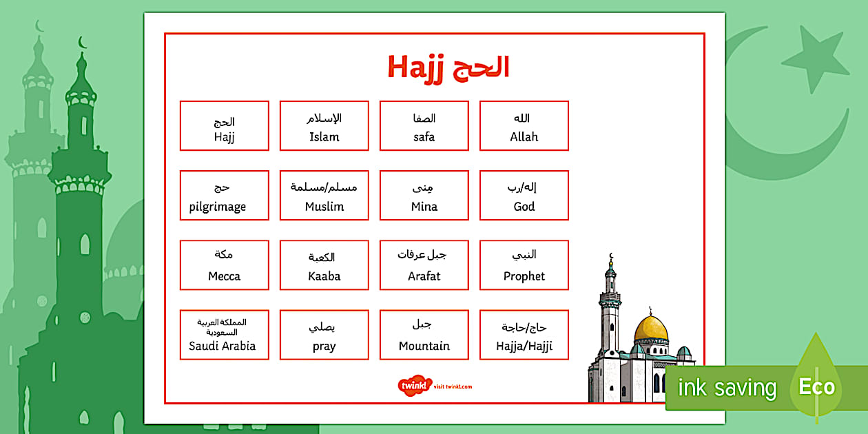 Hajj Word Mat - Arabic/English (teacher made) - Twinkl
