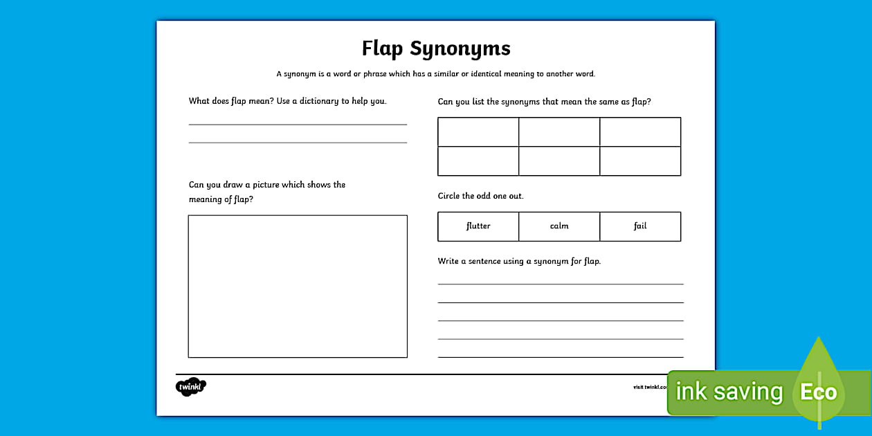 Flap Synonyms Worksheet (teacher made) - Twinkl