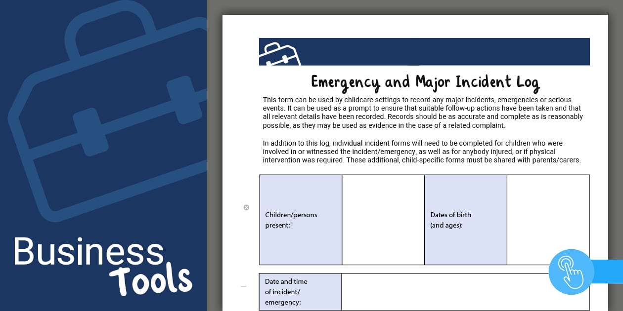 Emergency and Major Incident Log for Childminders - Twinkl