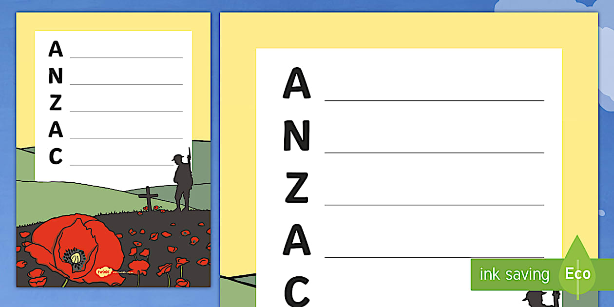 Editable Anzac Day Acrostic Poem Template (teacher made)