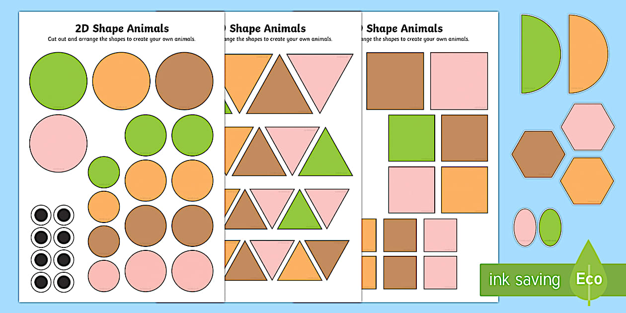 2D Shape Animals Worksheet / Worksheets (teacher made)