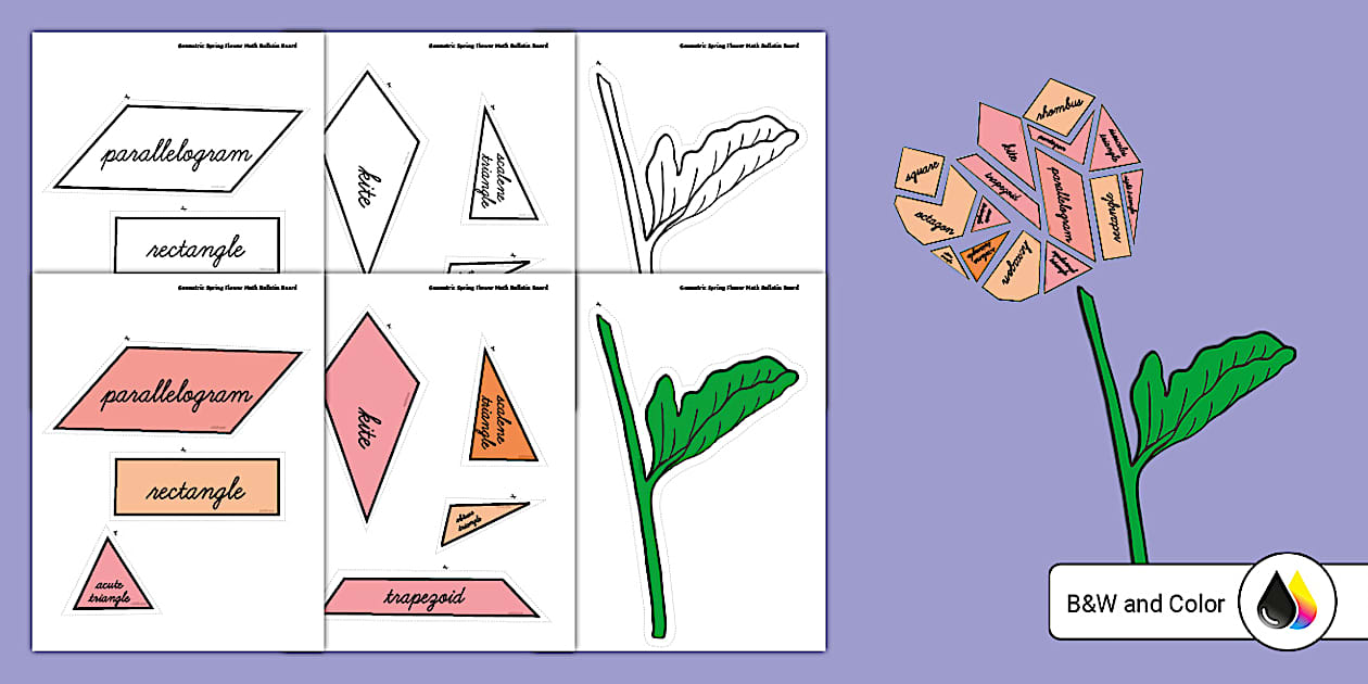 Geometric Spring Flower Math Bulletin Board for 6th-8th Grade