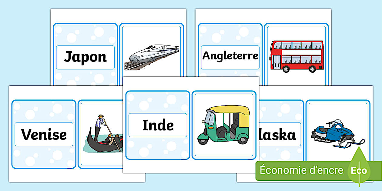 Cartes pour jeu de paires sur les moyens de transport
