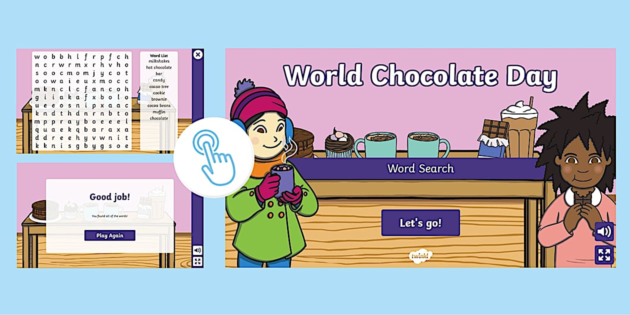 Interactive World Chocolate Day Word Search (teacher made)