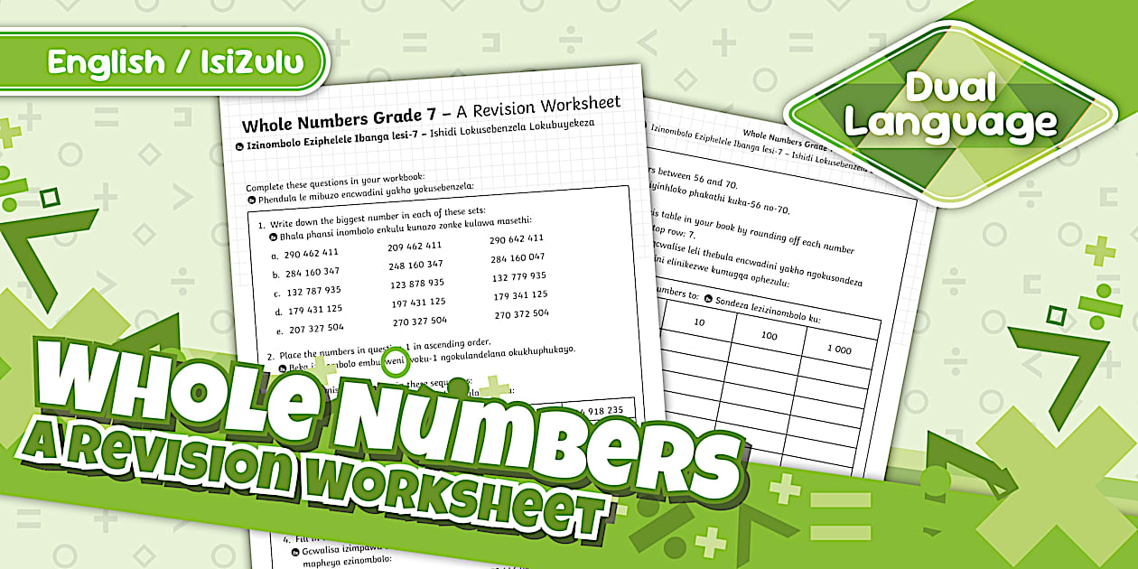 Whole Numbers Grade 7 – A Revision Worksheet