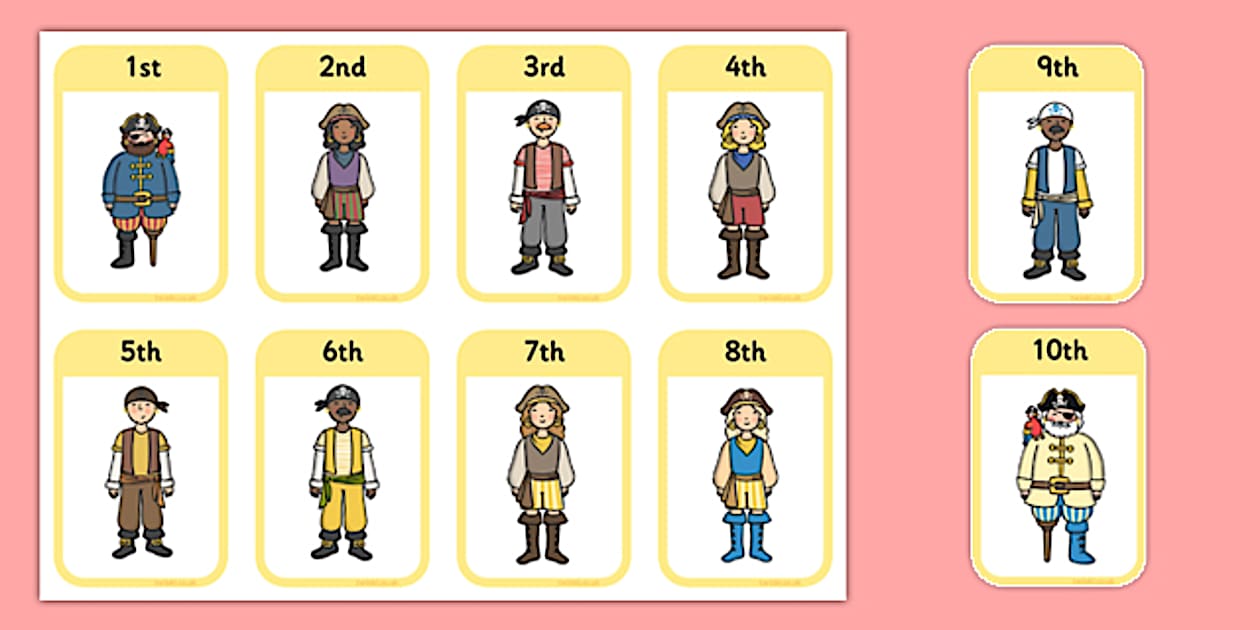 Ordinal Numbers Flashcards Pirates - Twinkl