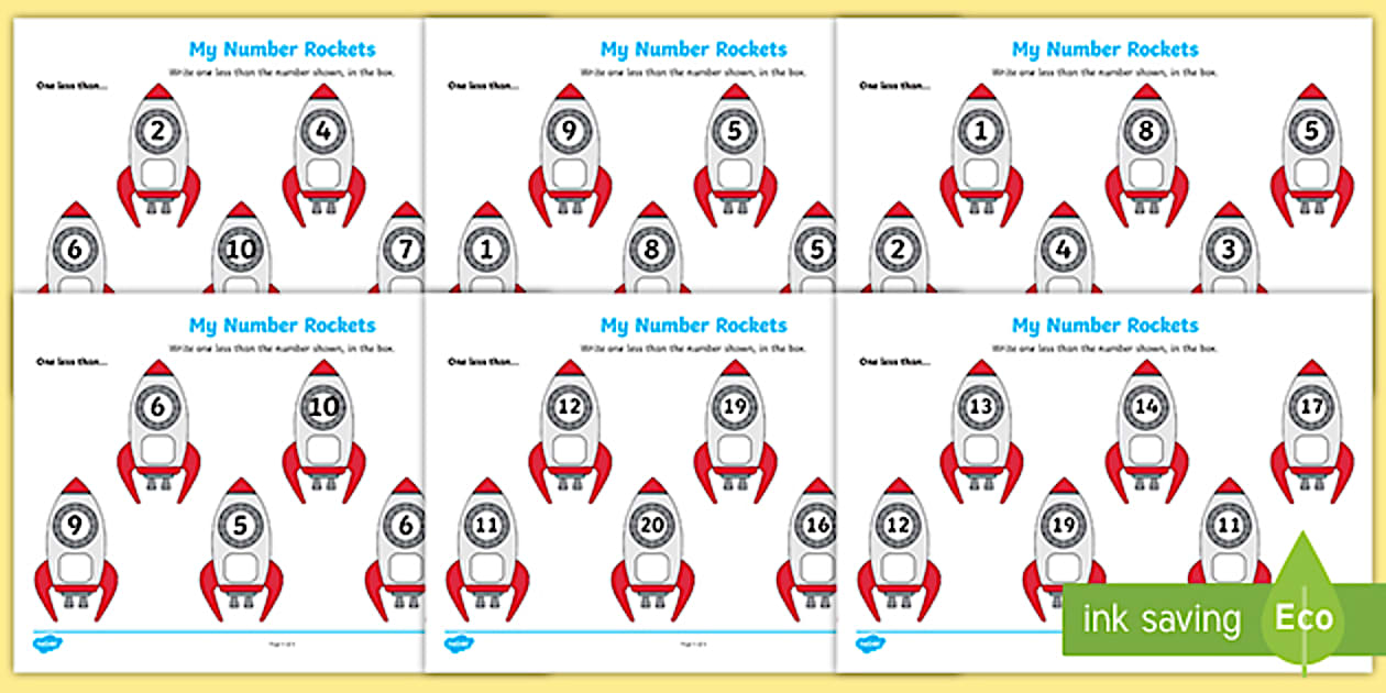 Editable My Number Rockets Activity (One Less) - Twinkl