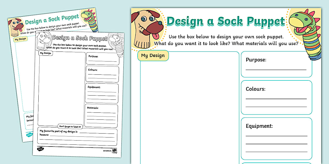 Design a Sock Puppet Worksheet (teacher made) - Twinkl