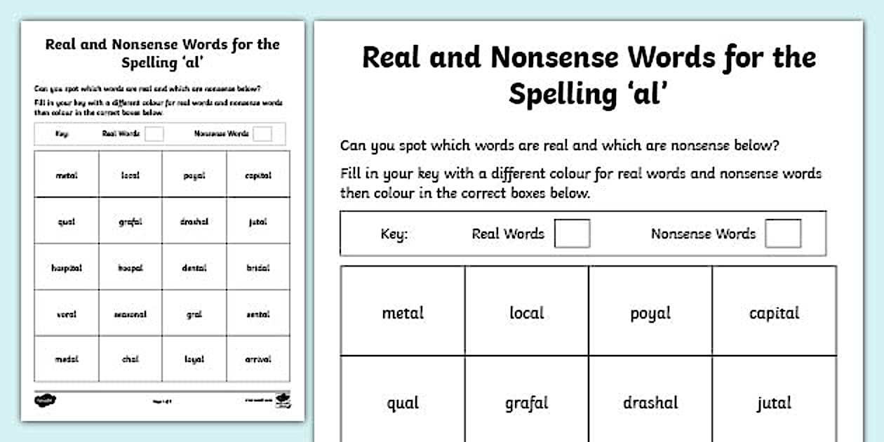 'al' Colour by Spelling Real and Nonsense Words - Twinkl