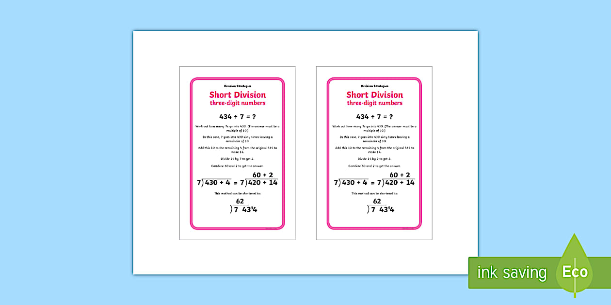 LKS2 Short Division Strategies Prompt Frame - Twinkl
