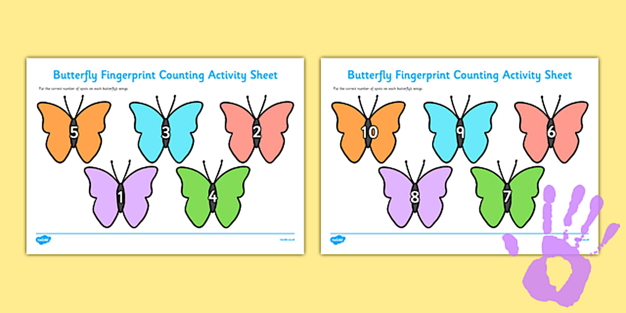 Black and White Butterfly Fingerprint Counting Worksheet Pack