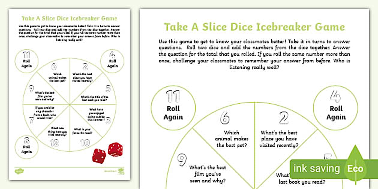 Editable Take A Slice Dice Icebreaker Game (teacher made)