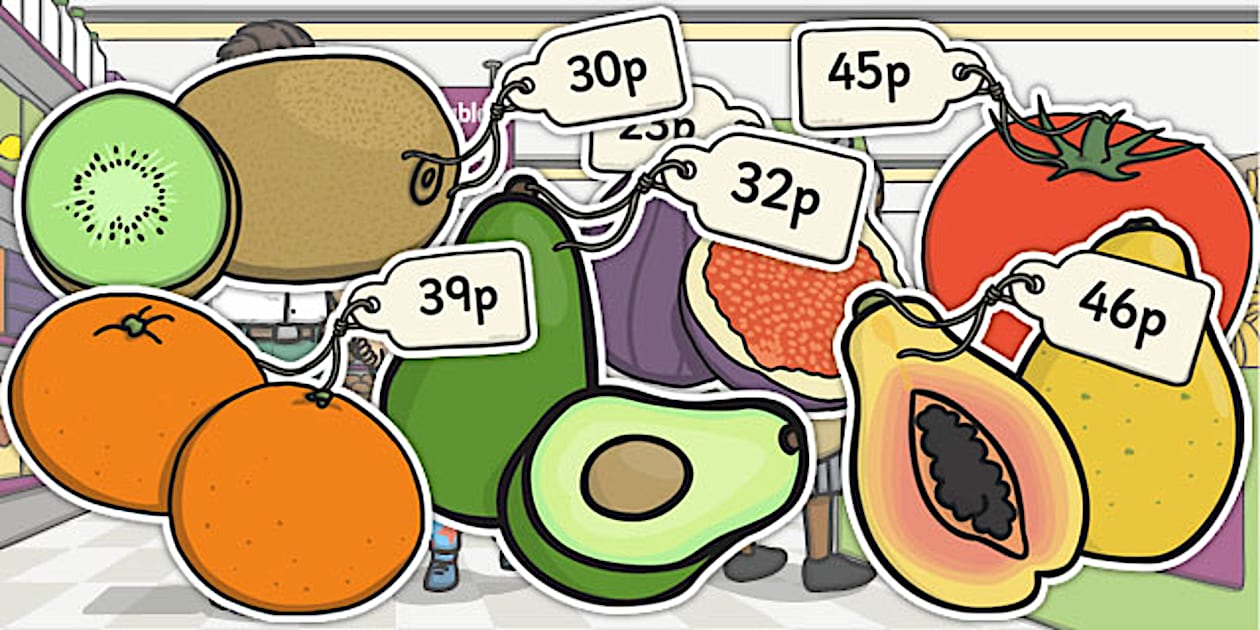Editable Priced Pieces of Fruit Cut-outs Mixed Up to 50p