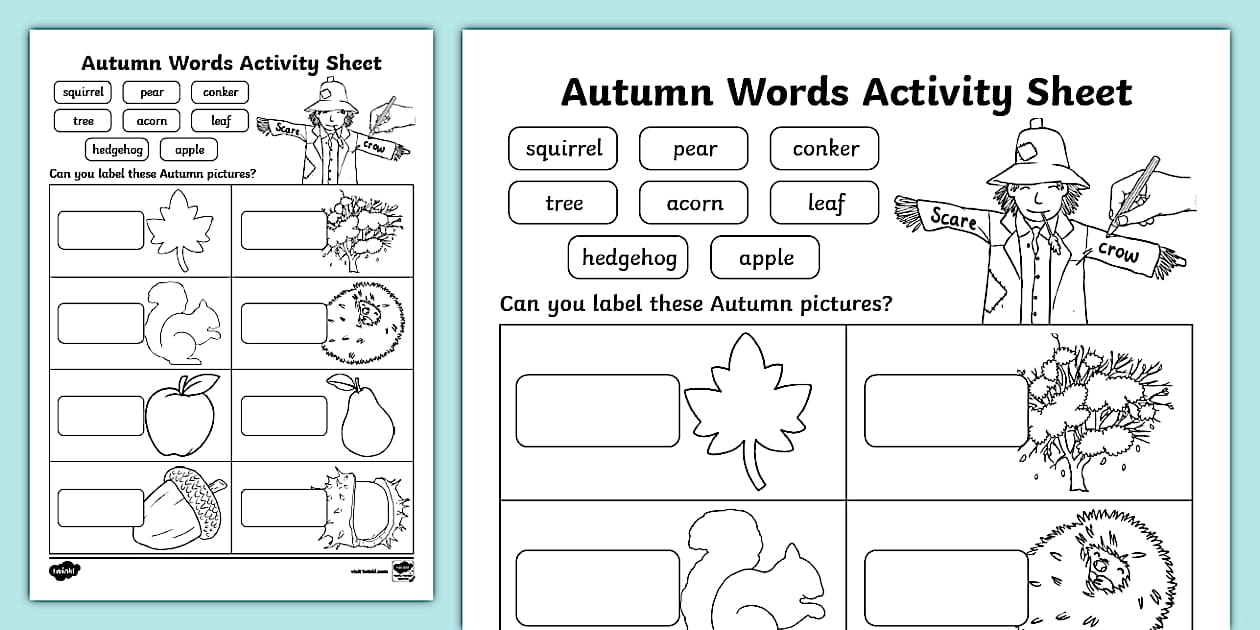Autumn Words Activity Sheet (Lehrer gemacht) - Twinkl