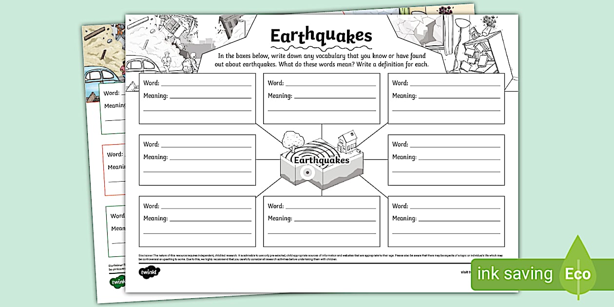 Earthquakes Vocabulary Mind Map (teacher made) - Twinkl
