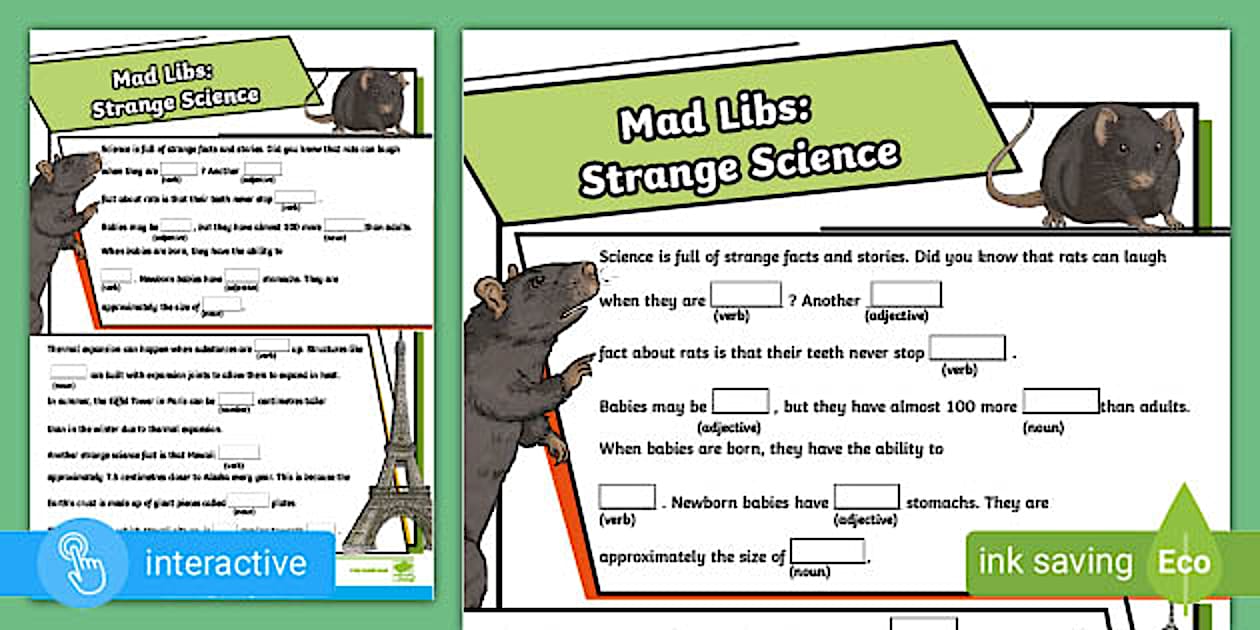 Interactive PDF: Mad Libs Strange Science (Teacher-Made)