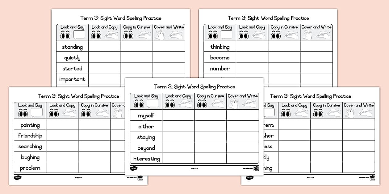 Grade 3 Term 4 Sight Word Spelling Sheets (Lehrer gemacht)