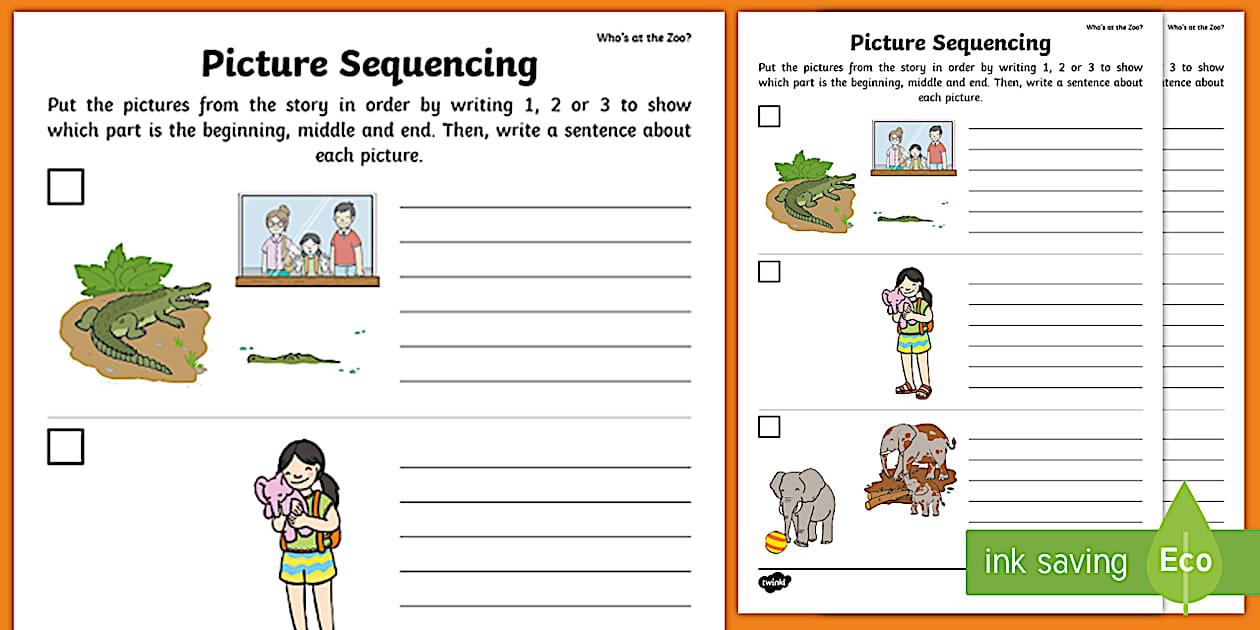 Who's at the Zoo? Picture Sequencing Worksheet / Worksheet