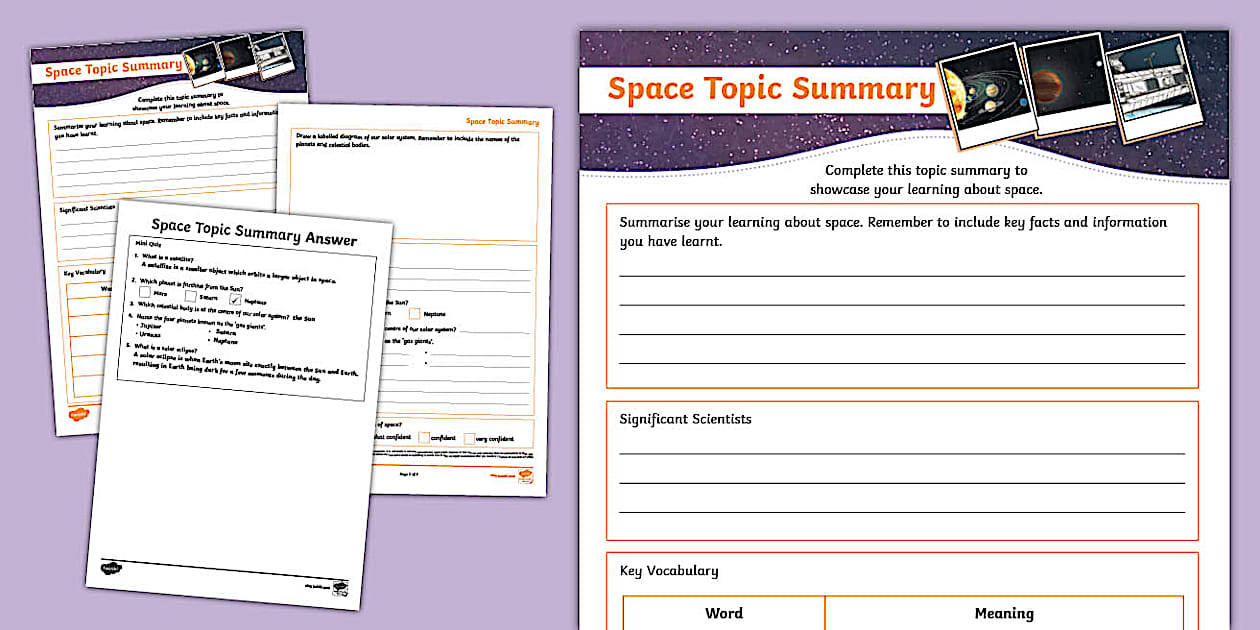 Space Topic Summary Template (teacher made) - Twinkl