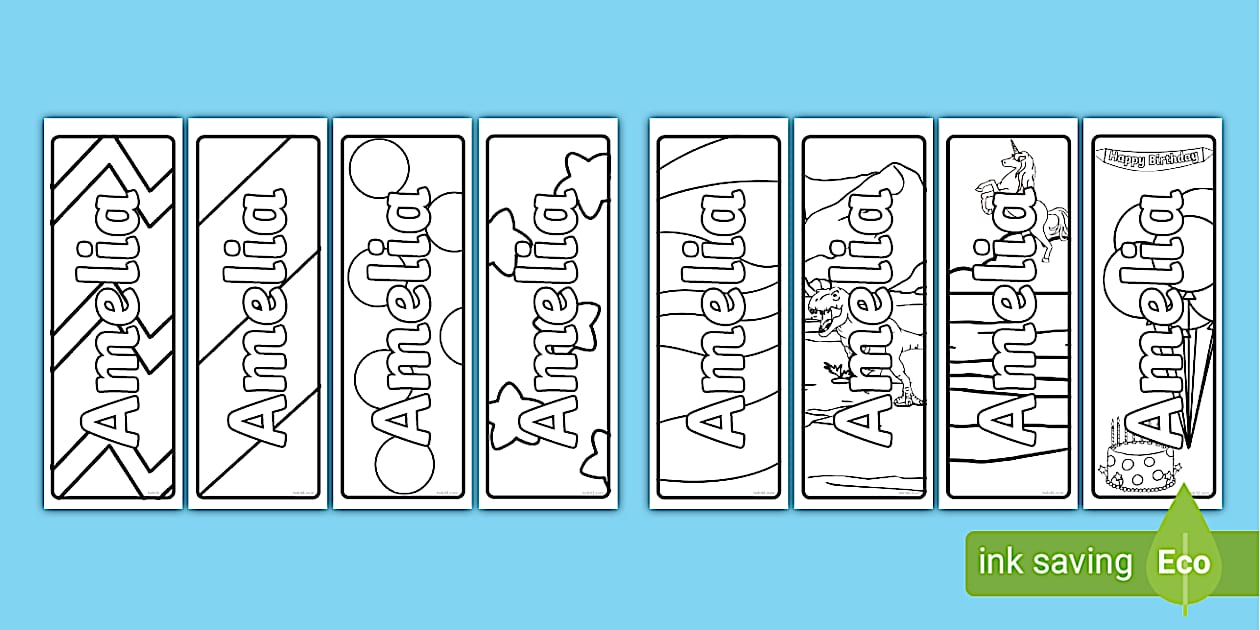 Amelia Name Simple Colouring Bookmarks (teacher made)