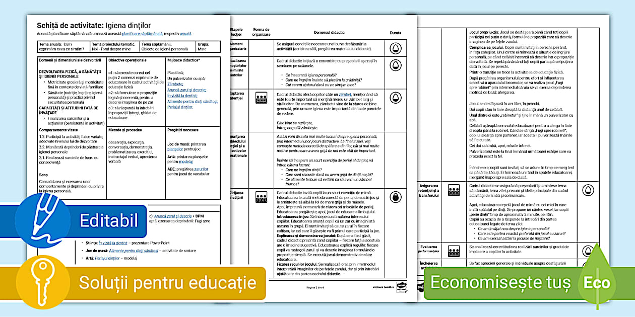 Igiena dinților – Schiță de lecție grupa mare - Twinkl