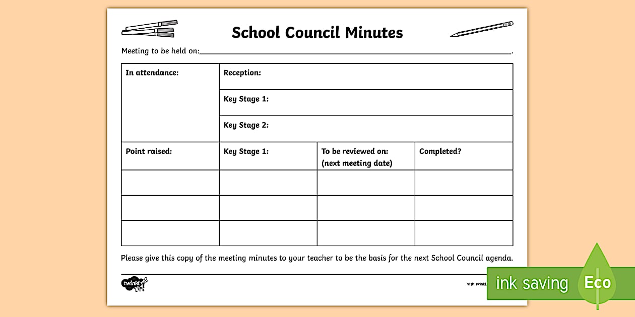 Pupil Voice - School Community - School Council Meeting Minutes Form