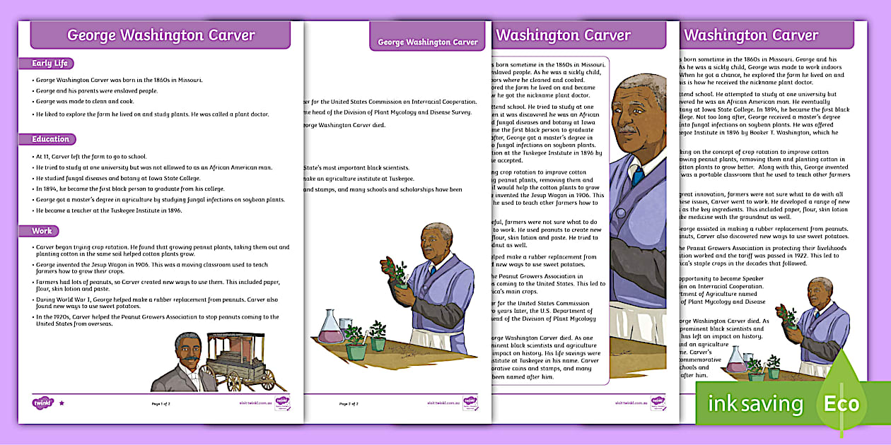 George Washington Carver Differentiated Fact Files - Twinkl