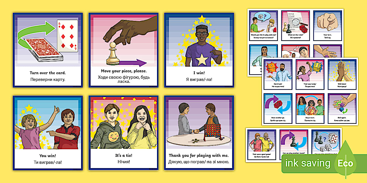 EAL Board Game Communication Cards - Dual Language English and Ukrainian