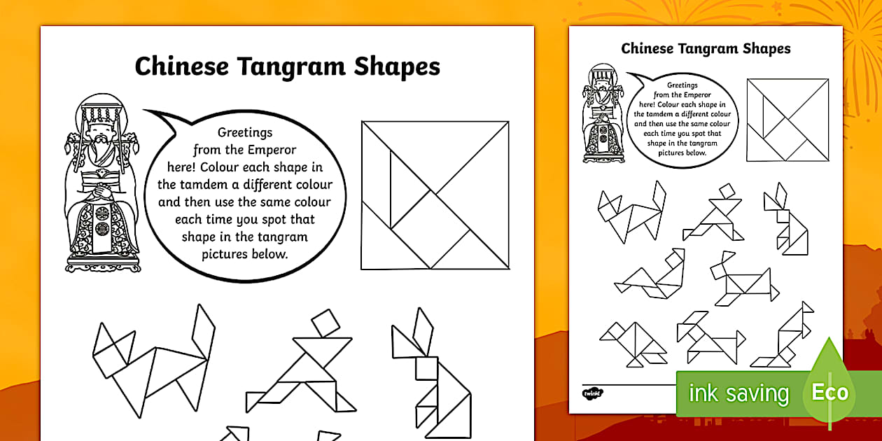 Colour in the Tangram Pictures Worksheet - Twinkl