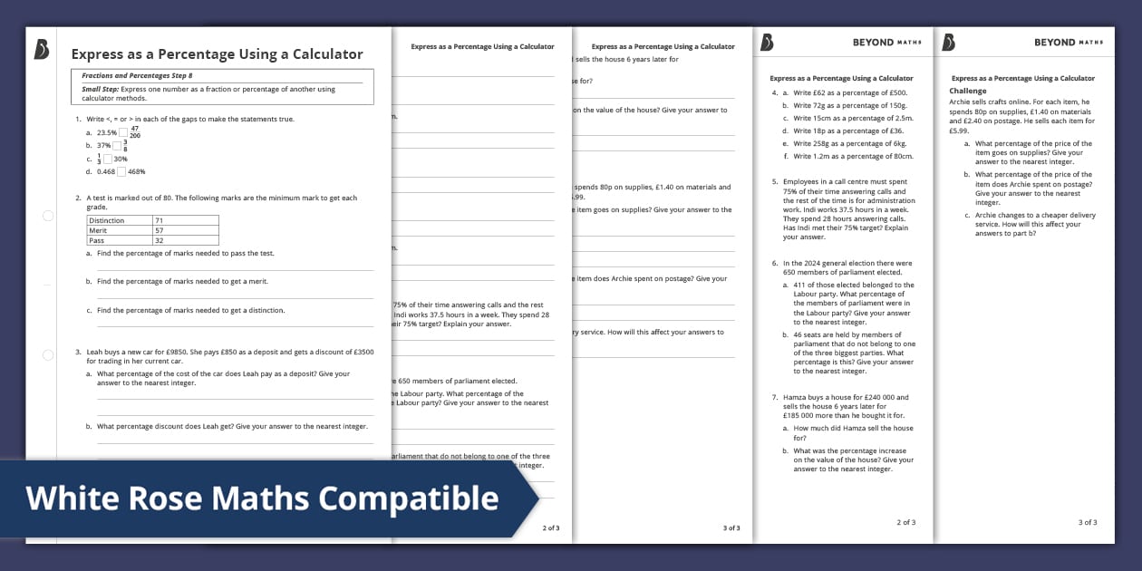 👉 Express as a Percentage Using a Calculator - Twinkl