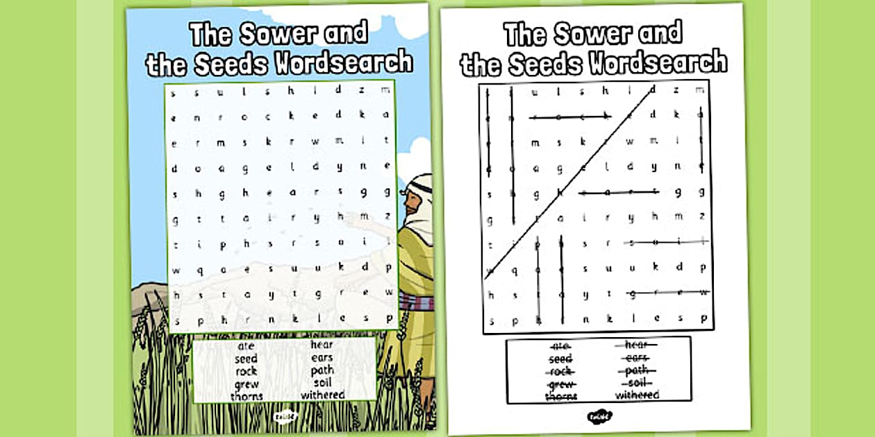 Black and White The Sower and the Seeds Word Search - Twinkl