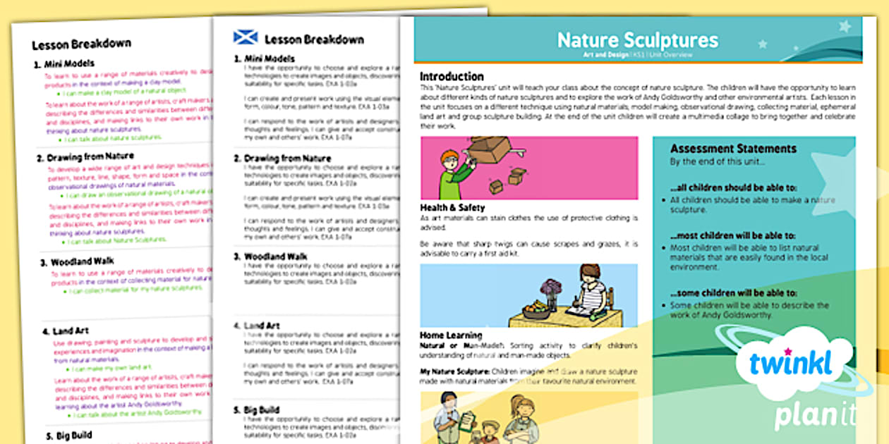 Art: Nature Sculptures KS1 Planning Overview CfE - Twinkl