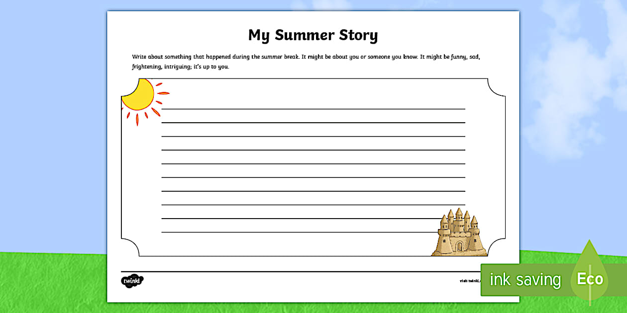 Black and White Year 3 My Summer Story Worksheet - Twinkl