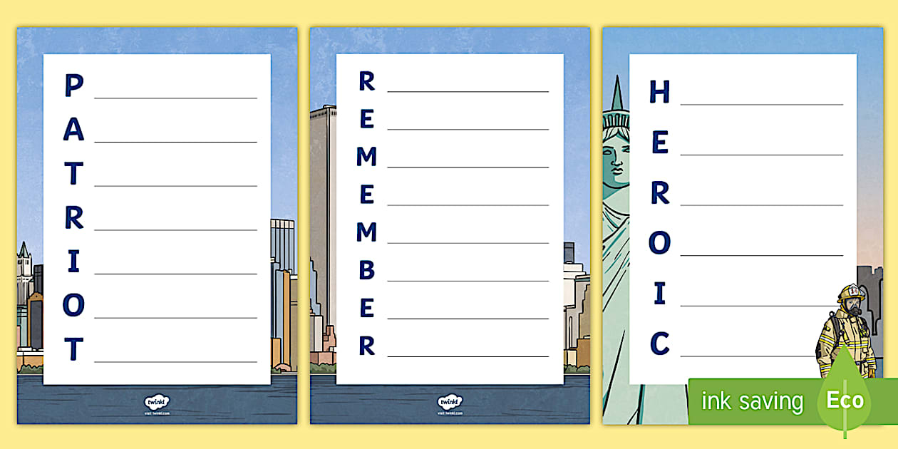 September 11th Remembrance Acrostic Poem (Teacher-Made)