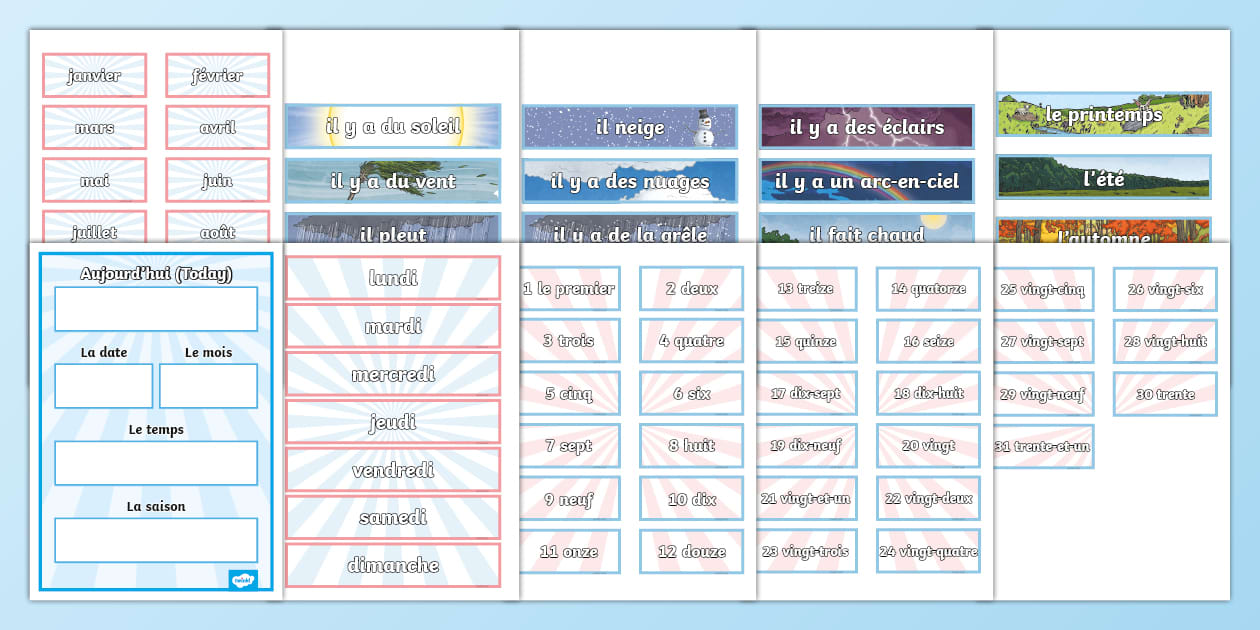 French: Class Calendar Display Pack - Twinkl - KS2 - Twinkl