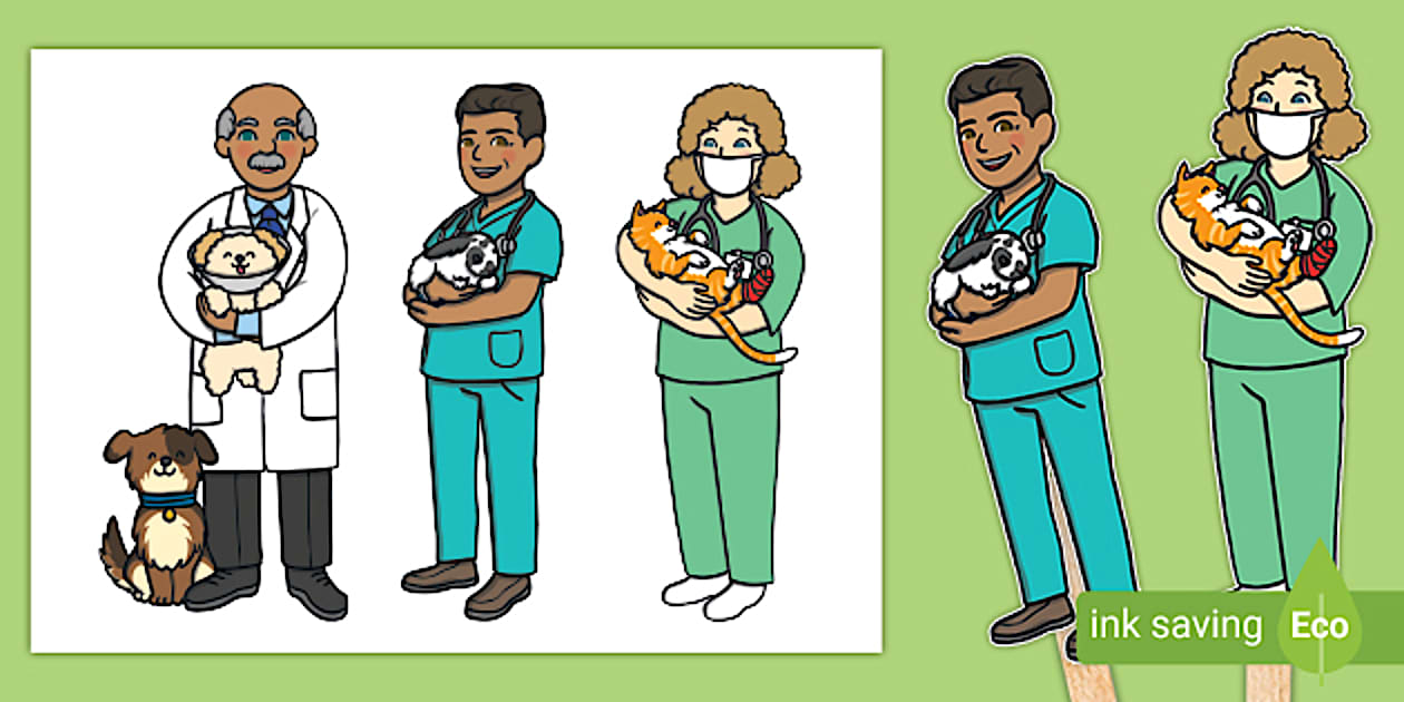 Vet Stick Puppets (teacher made) - Twinkl