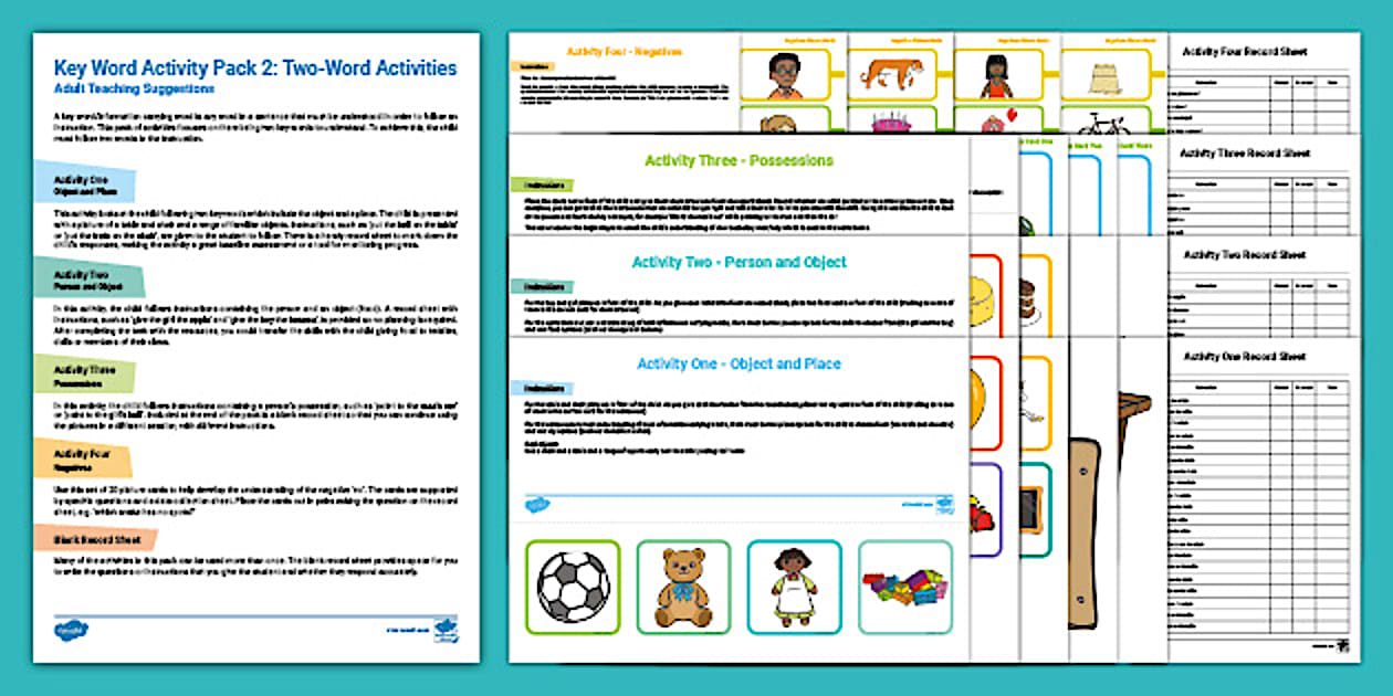 Key Word Activity Pack 2: Two-Word Activities (teacher made)