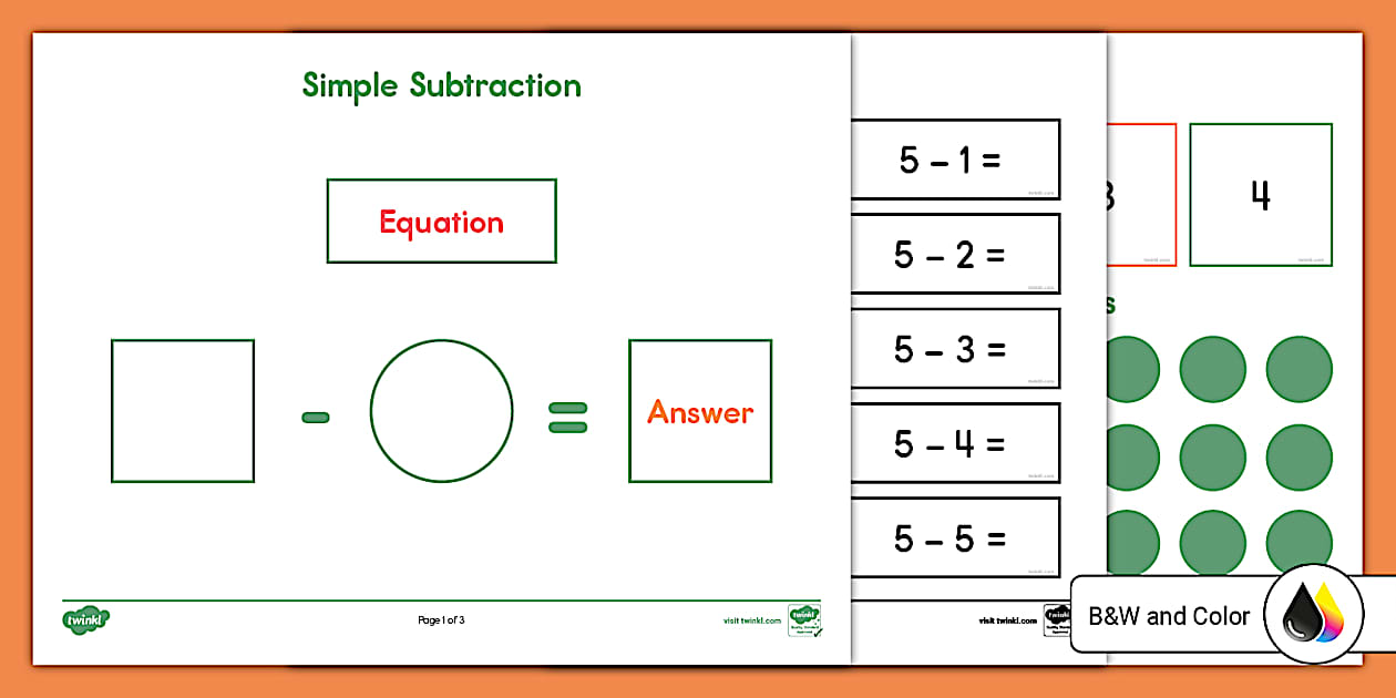 Simple Subtraction Activity Mat (Teacher-Made) - Twinkl