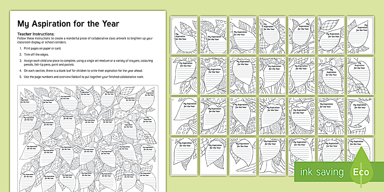 Editable Our Aspiration Tree Back to School Collaborative Colouring ...
