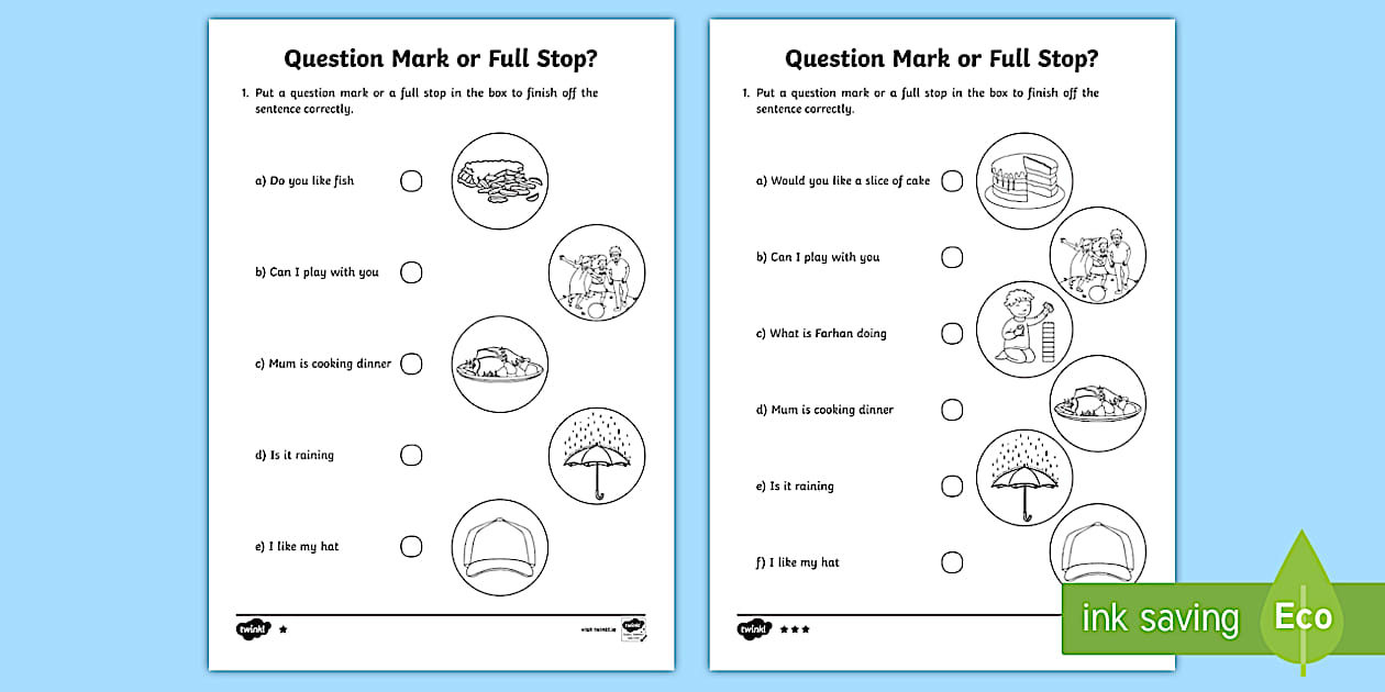 Editable Question Mark or Full Stop Differentiated Worksheet