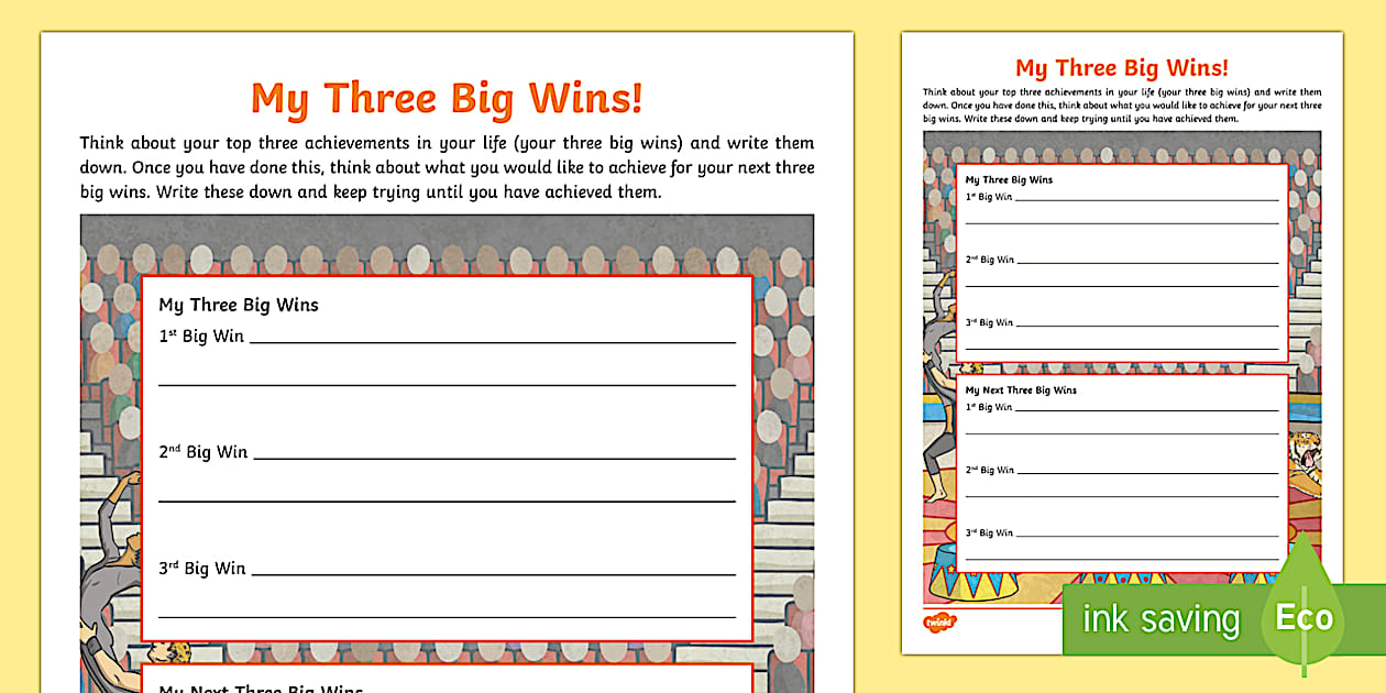 My 3 Big Wins! Worksheet (teacher made) - Twinkl