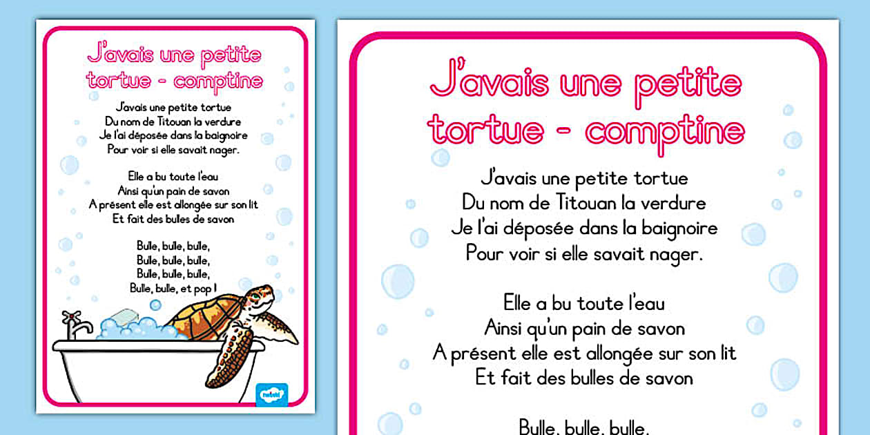 J'avais une petite tortue - comptine (teacher made) - Twinkl
