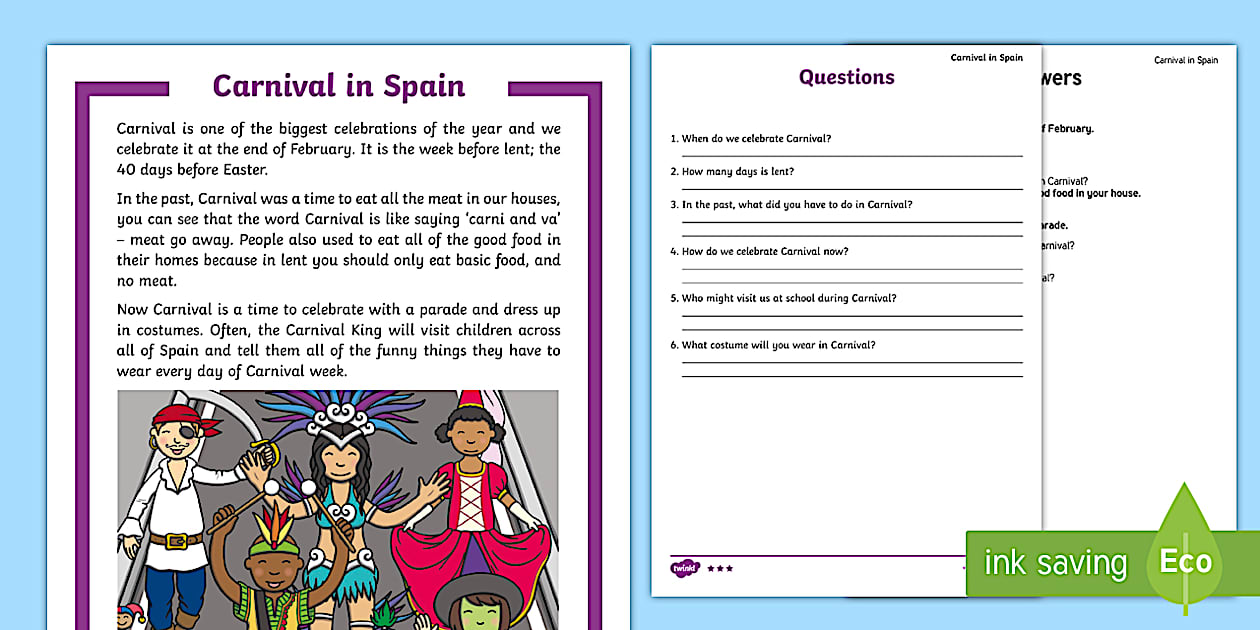 Black and White Carnival in Spain Differentiated Reading Comprehension